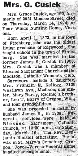 Obituary Names C to G | Fitchburg Historical Society